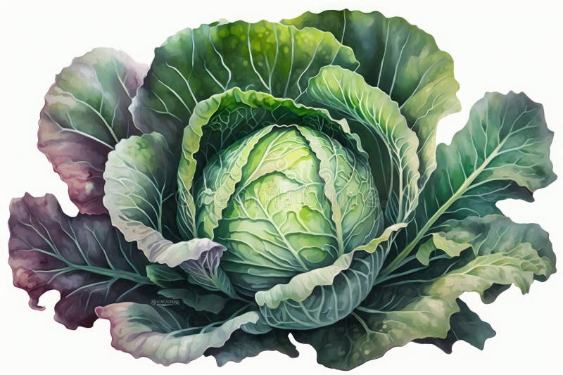 Watercolor Cabbage Illustration for Invitations and Posters. Stock ...