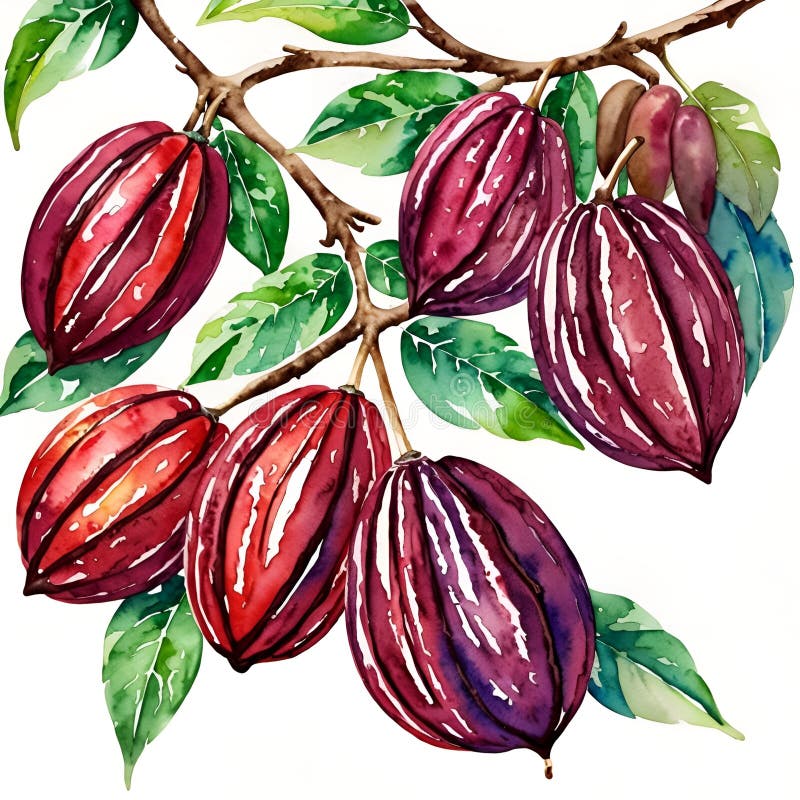 Watercolor Cacao Tree Illustration, Cocoa Clipart, Floral Clip Art ...