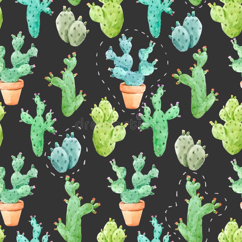 Watercolor cactus pattern stock illustration. Illustration of seamless ...