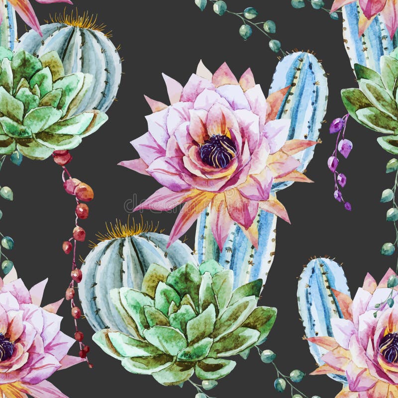 Watercolor cactus pattern stock vector. Illustration of foliage - 53412995