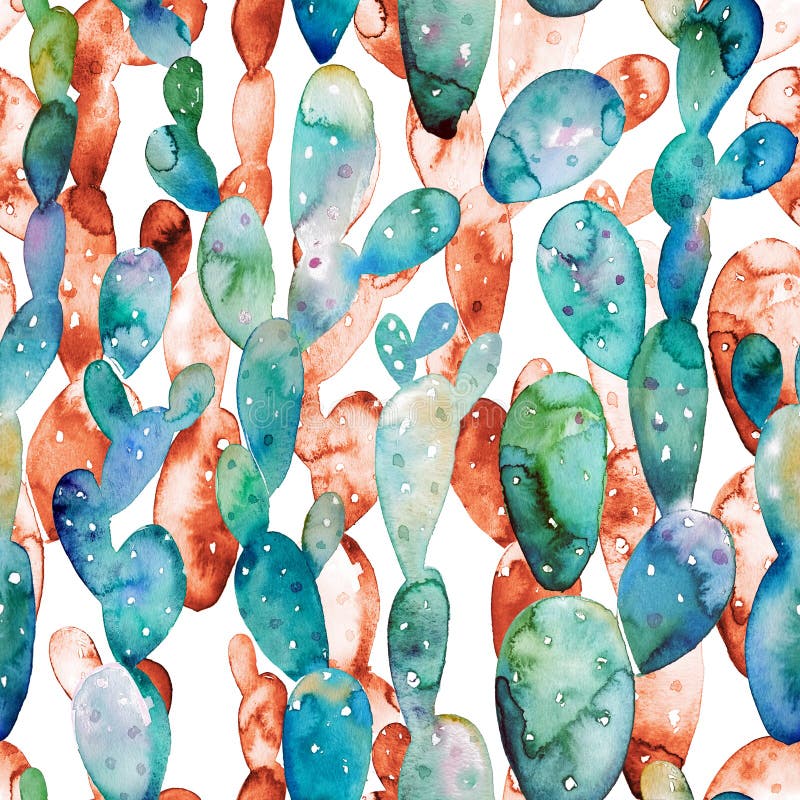 Watercolor Cactus in Pot Tropical Garden Seamless Pattern. Stock ...