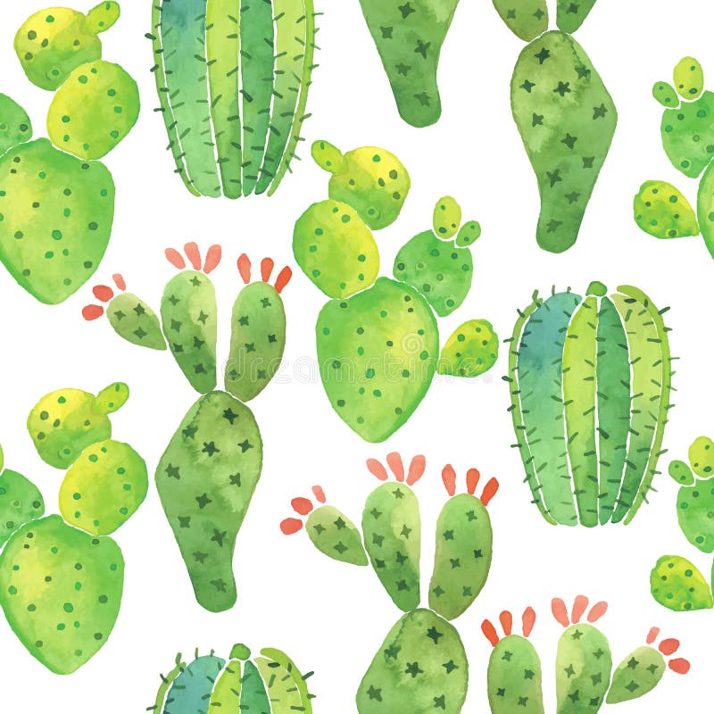 Watercolor Cactus Seamless Pattern Stock Vector - Illustration of plant ...