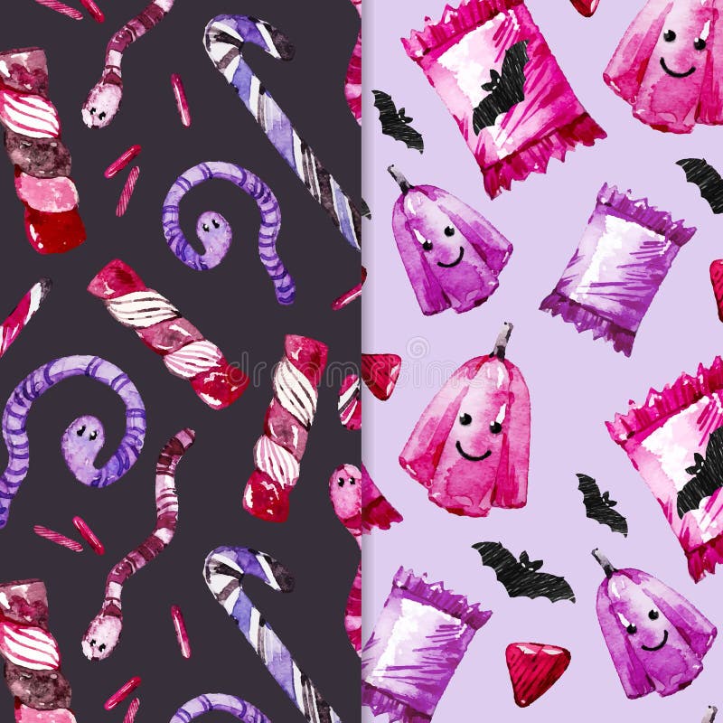 Watercolor Candies Halloween Pattern Collection Design Illustration ...