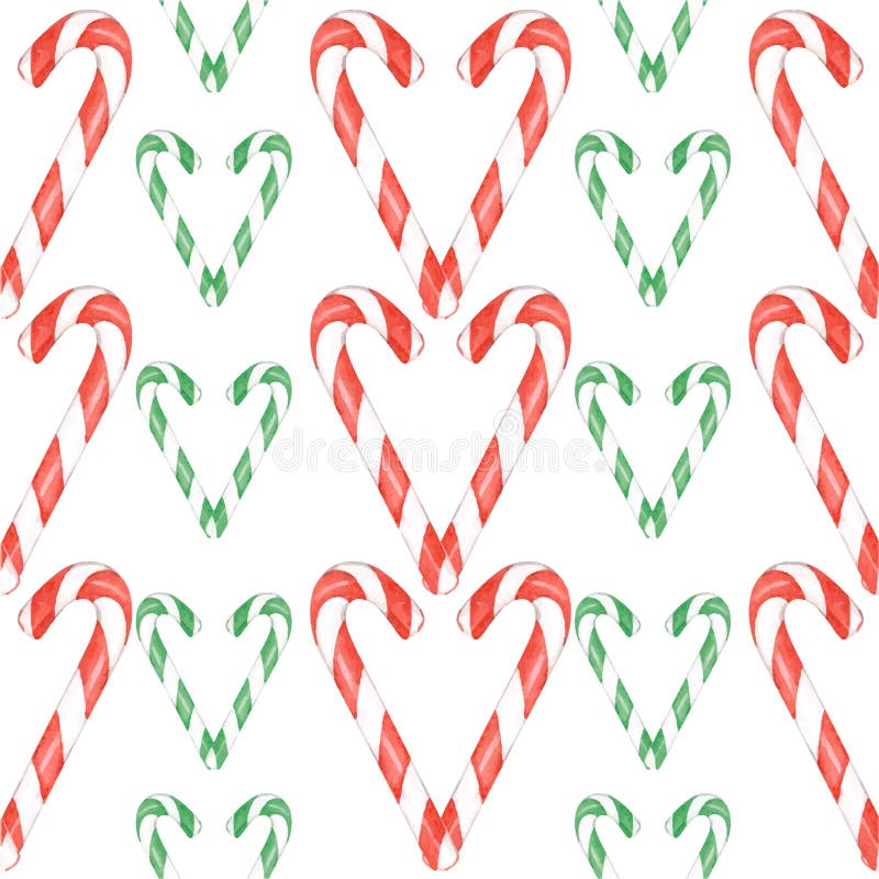 Watercolor Candy Cane Pattern Stock Vector - Illustration of pattern ...