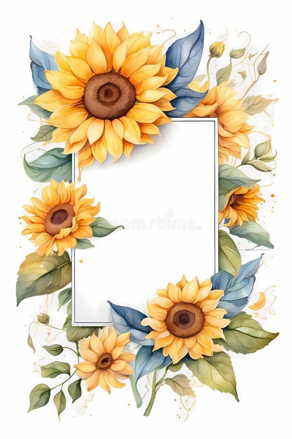 Watercolor Card with Sunflowers. Postcard Template. Generative AI Stock ...