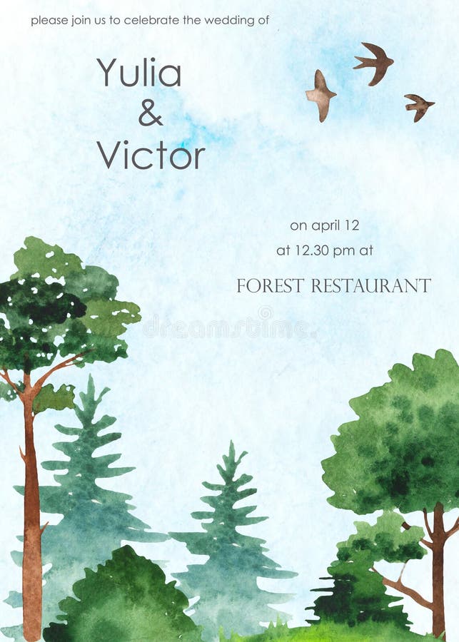 Watercolor Card Template Frame with Mountain Landscape for Wedding ...