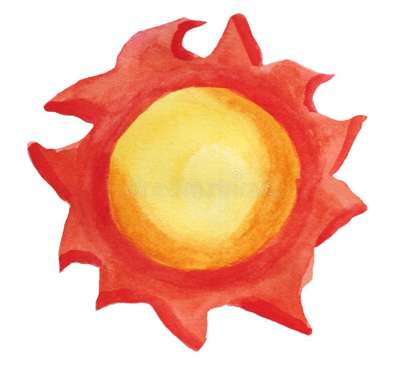 A Watercolor Cartoon Sun stock illustration. Illustration of spiky ...