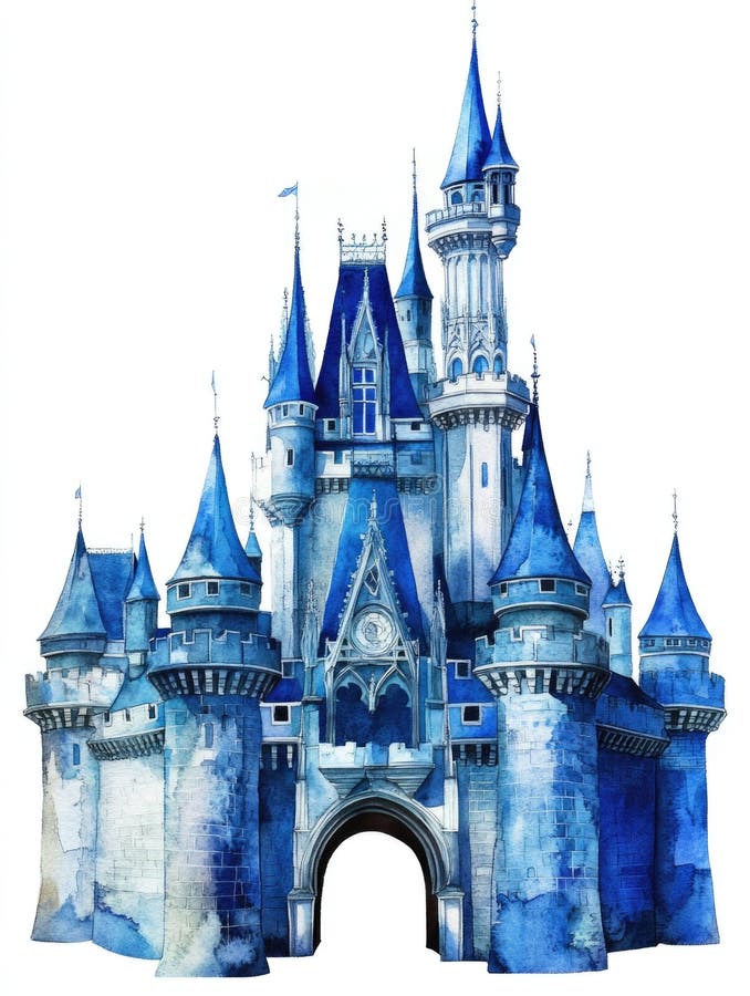 Watercolor Castle with Clock Tower Stock Image - Image of tale, rustic ...