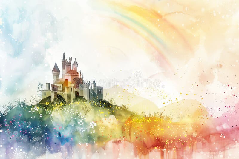 Watercolor Castle Landscape Stock Illustration - Illustration of fairy ...