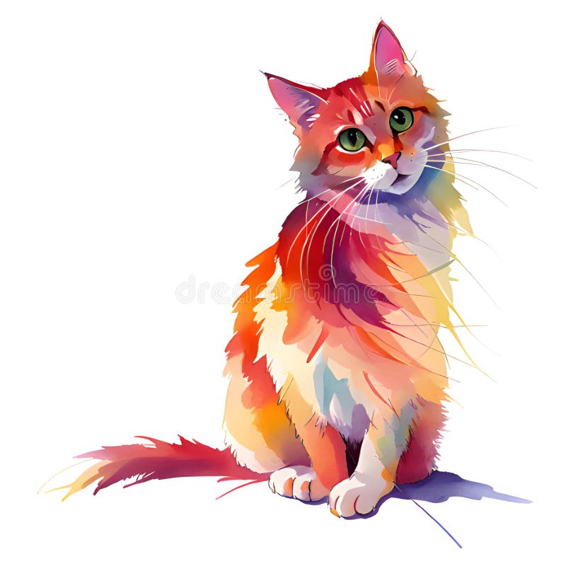 Watercolor Cat Portrait Watercolor Illustration Ai Generated Stock
