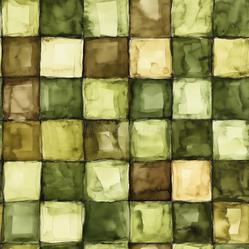 Watercolor Checkered Pattern in Different Shades of Brown and Moss ...