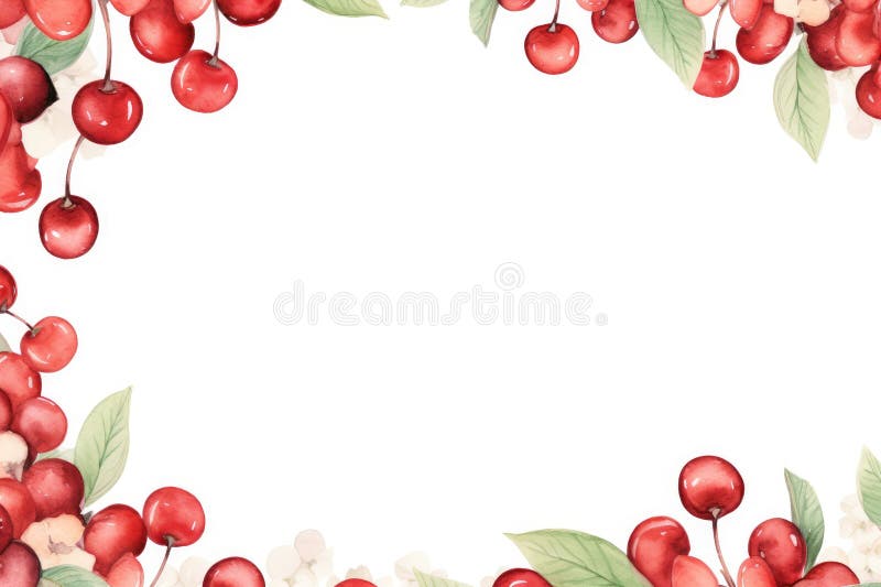 Watercolor cherries frame stock illustration. Illustration of board ...
