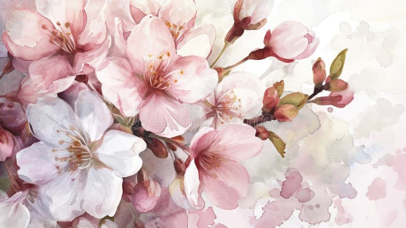 Watercolor Cherry Blossoms Artwork. Artistic Watercolor Rendition of ...