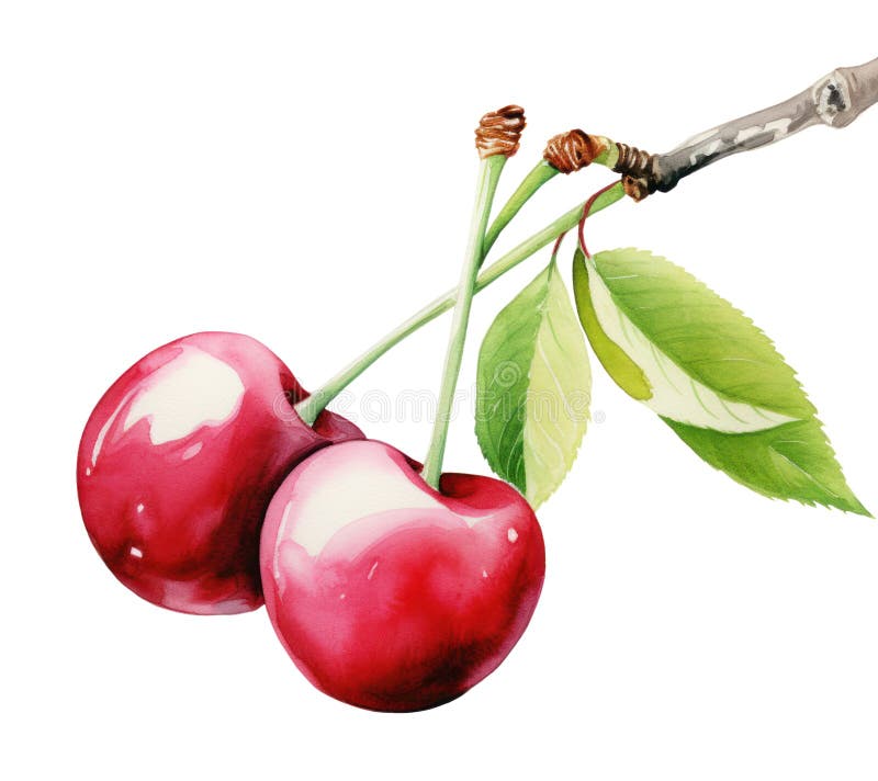 Watercolor Cherry Drawing on Transparent Background in PNG Format ...