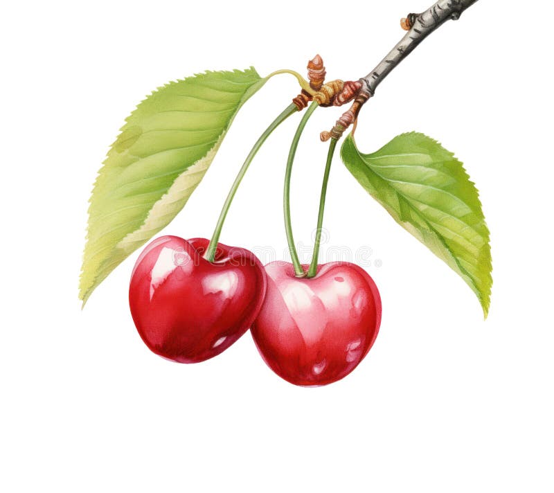 Watercolor Cherry Drawing on Transparent Background in PNG Format ...