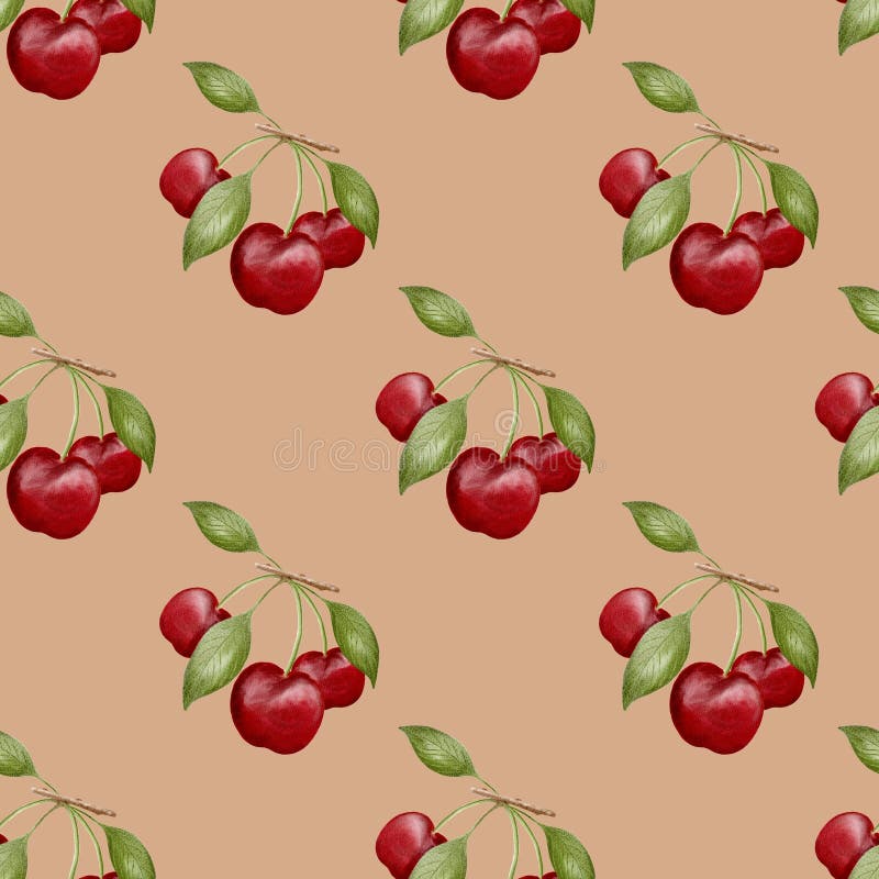Watercolor Cherry Pattern Design for Textile and Wrapping Applications ...