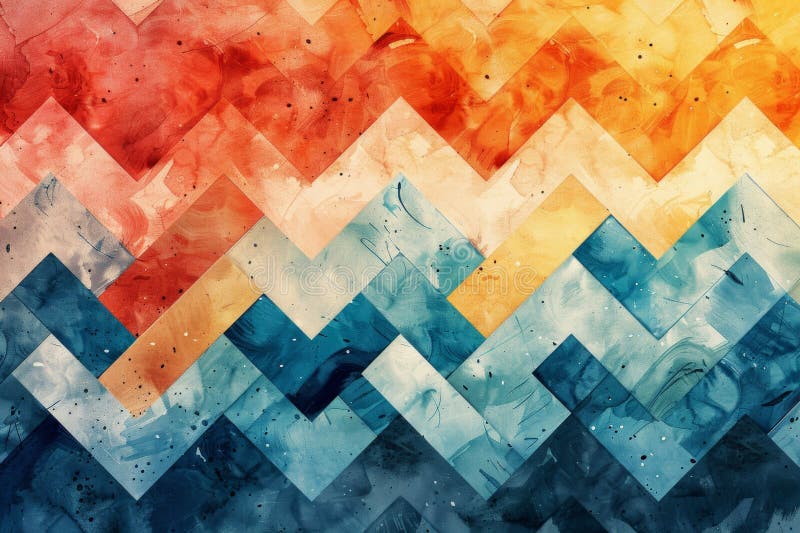 Watercolor Chevron Pattern with Alternating Colors, Creating a Dynamic ...