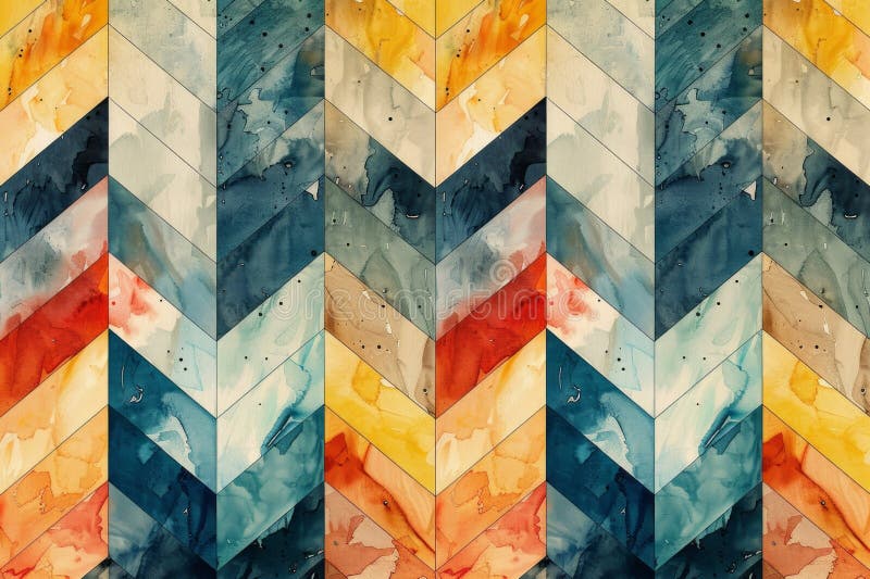 Watercolor Chevron Pattern with Alternating Colors, Creating a Dynamic ...