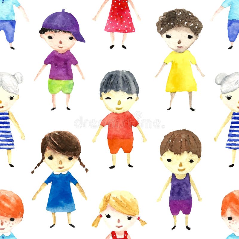 Watercolor Children Drawing Kids Walking Stock Illustration ...
