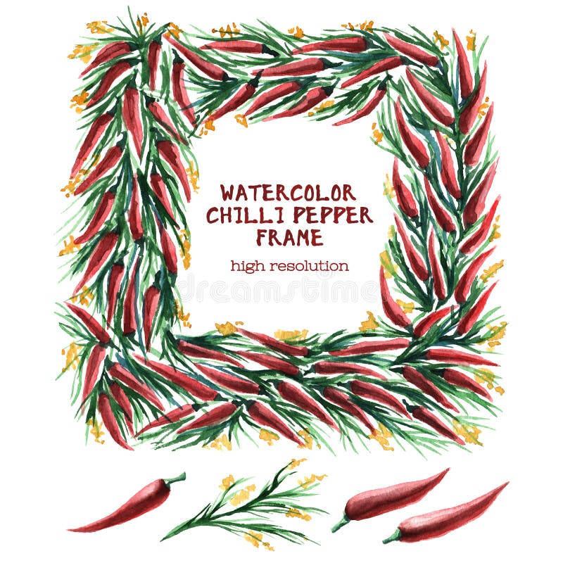 Watercolor Chilli Pepper Frame. Isolated Pepper Stock Illustration ...