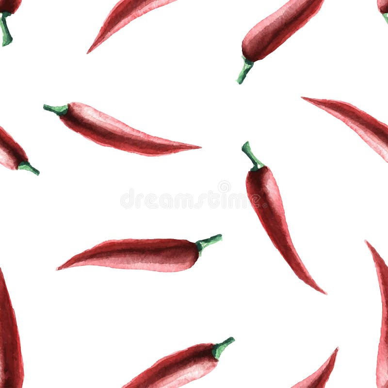Watercolor Chilli Pepper Seamless Pattern Stock Vector - Illustration ...