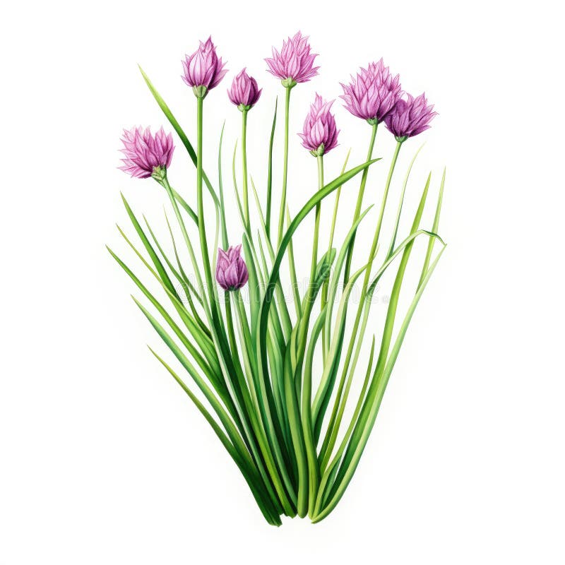 Watercolor chives stock illustration. Illustration of colors - 328685318