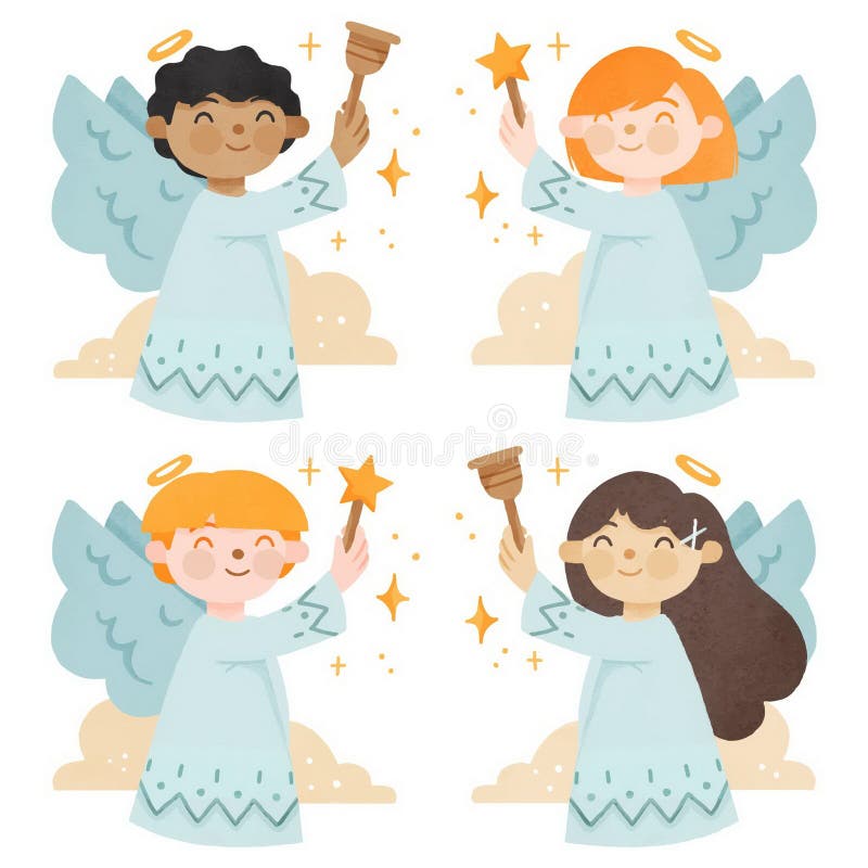 Watercolor Christmas Angel Pack Stock Vector - Illustration of ...