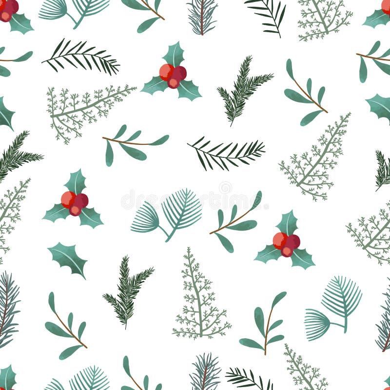 Watercolor Christmas Background with Holly Leaf.Vector Illustration ...