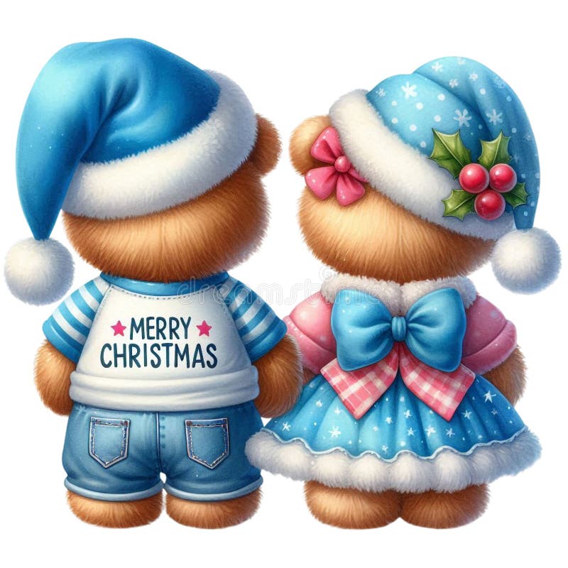 Watercolor Christmas Bears. Blue Color Stock Illustration ...