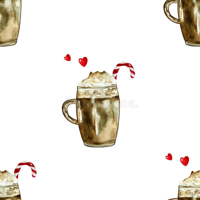 Watercolor Christmas Coffee Pattern Stock Illustration - Illustration ...