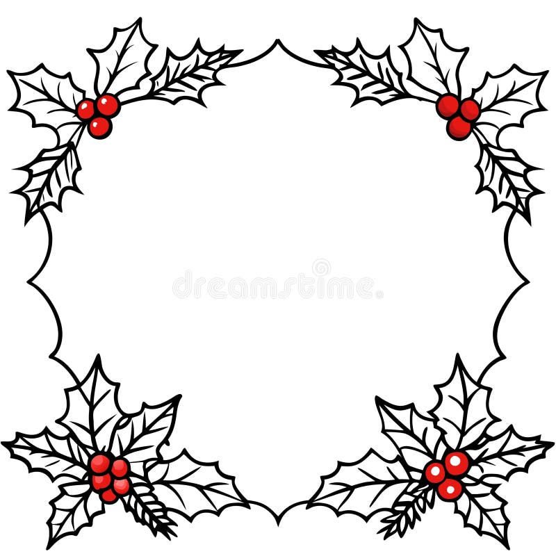 Watercolor Christmas Holly Frame with Berries and Christmas Flowers ...