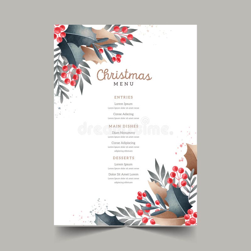 Watercolor Christmas Menu Template Vector Design Illustration Stock ...