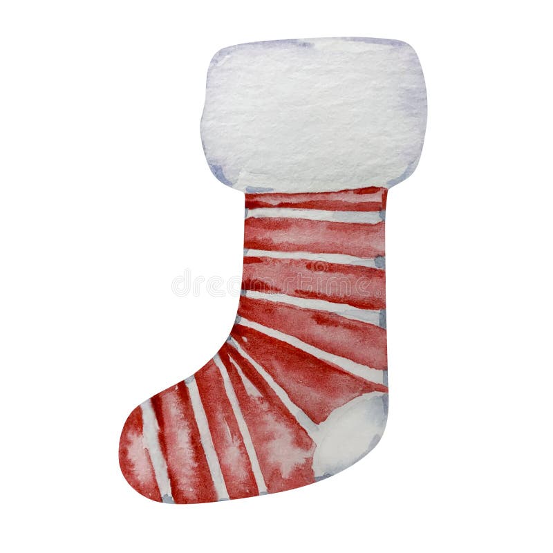 Watercolor Christmas Red and White Stocking Stock Vector - Illustration ...