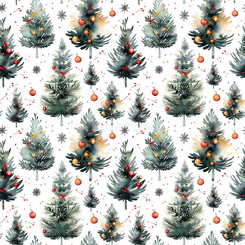 Watercolor Christmas Tree Pattern on White Background Stock Photo ...