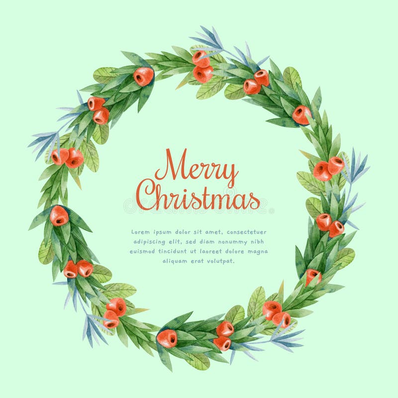 Watercolor Christmas Wreath Frame Vector Design Illustration Stock ...