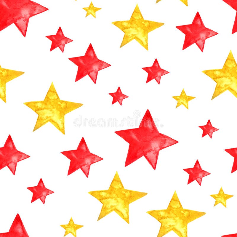 Watercolor Circle Seamless Pattern - Gold and Red Stars. Stock ...