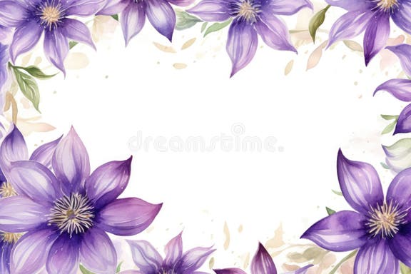 Watercolor clematis frame stock illustration. Illustration of ...