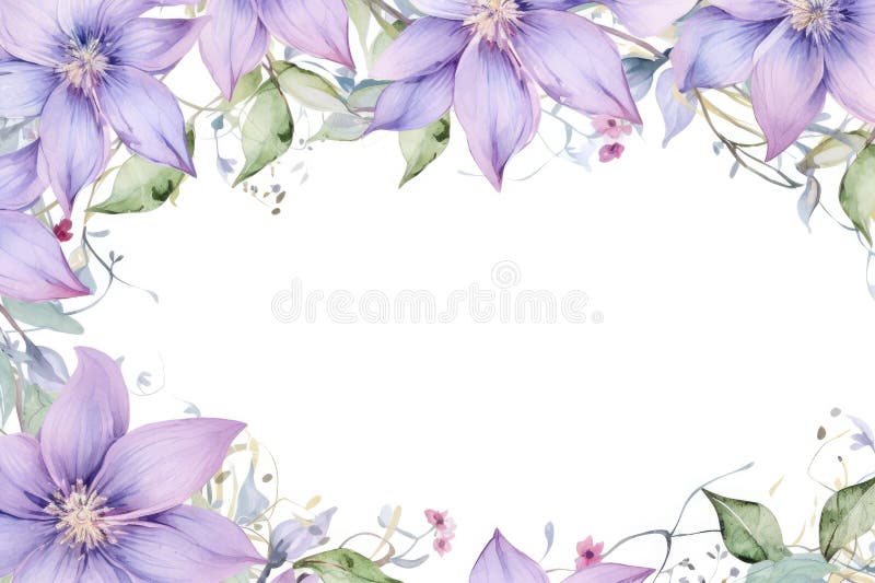 Watercolor clematis frame stock illustration. Illustration of drawing ...