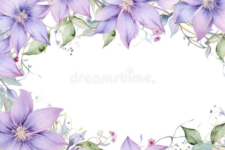 Watercolor clematis frame stock illustration. Illustration of drawing ...