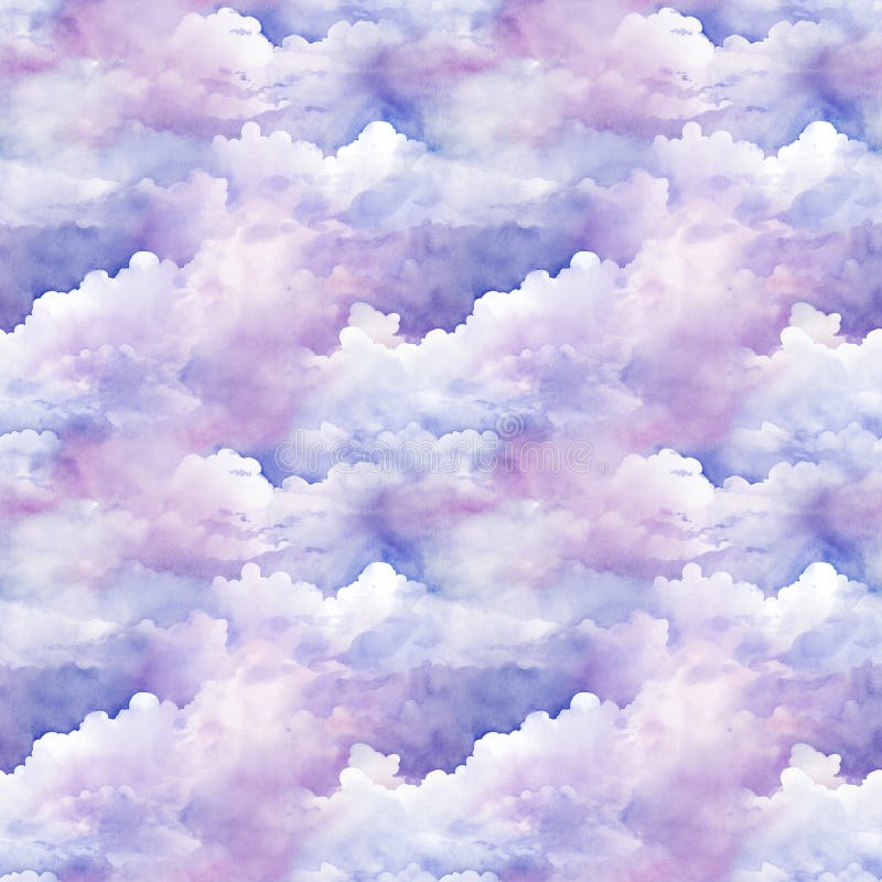 Watercolor Cloud Seamless Pattern, Aquarelle Clouds Tile, Creative ...