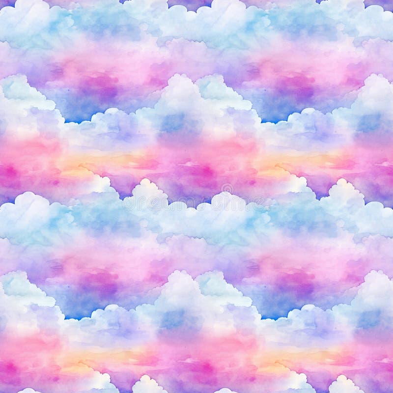 Watercolor Cloud Seamless Pattern, Aquarelle Clouds Tile, Creative ...