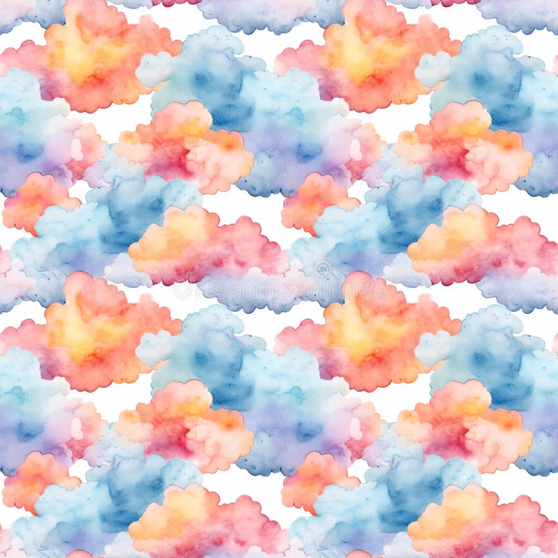 Watercolor Cloud Seamless Pattern, Aquarelle Clouds Tile, Creative ...