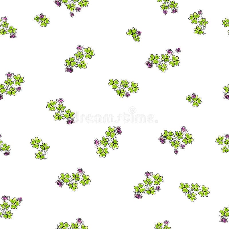 Watercolor Clover and Little Flowers Seamless Pattern Stock ...