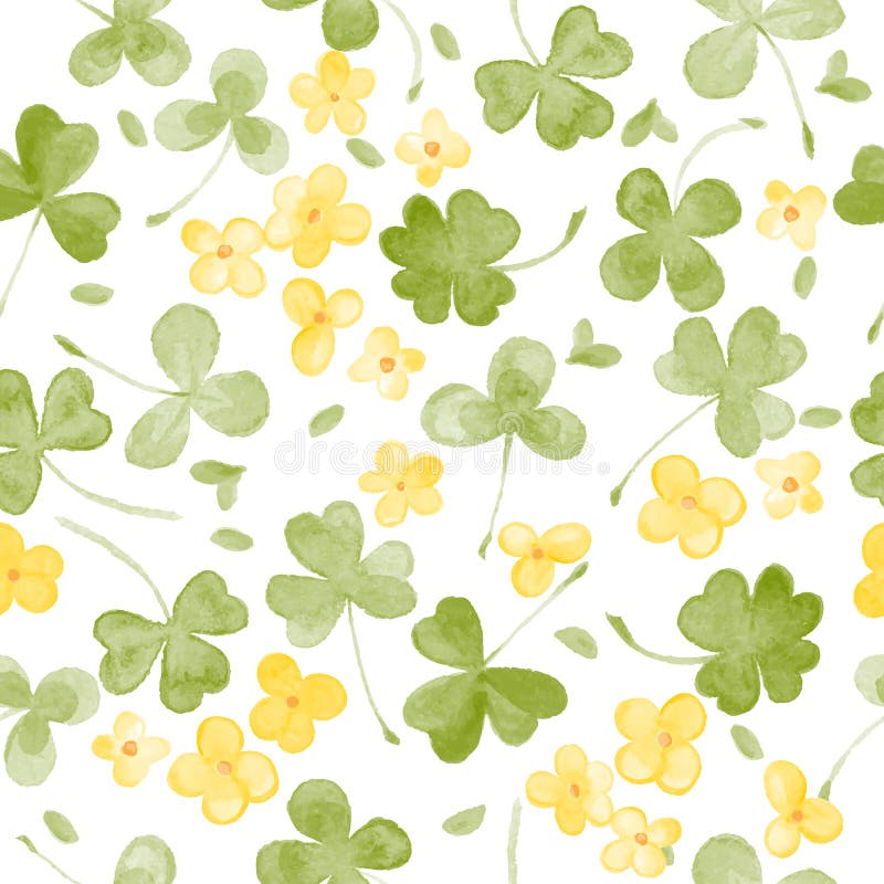 Watercolor Clover and Little Flowers Seamless Vector Pattern Stock ...