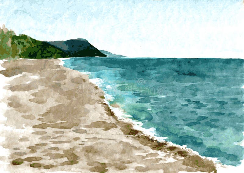 Watercolor coast of sea stock vector. Illustration of outdoor - 56121539
