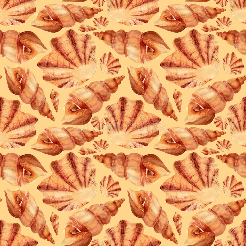 Watercolor Coastal Shell Seamless Pattern. Stock Illustration ...