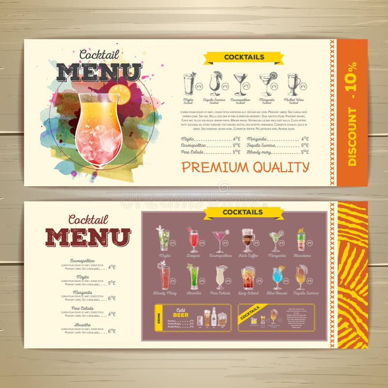 Watercolor Cocktail Menu Design. Stock Vector - Illustration of ...