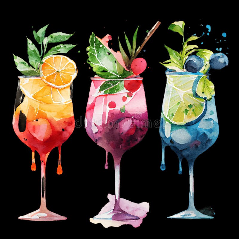 Orange Watercolor Cocktails Stock Illustrations – 343 Orange Watercolor ...