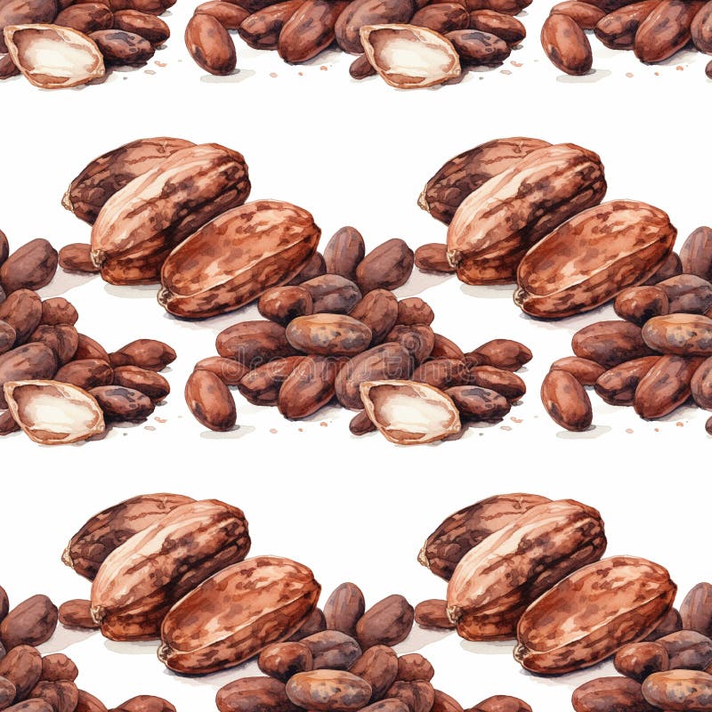 Watercolor Cocoa Beans Seamless Pattern, Aquarelle Cacao Bean ... Watercolor Cocoa Beans Seamless Pattern, Aquarelle Cacao Bean ...