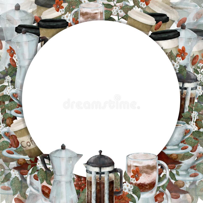 Watercolor Coffee Frame with Various Coffee Items is a Creative and ...